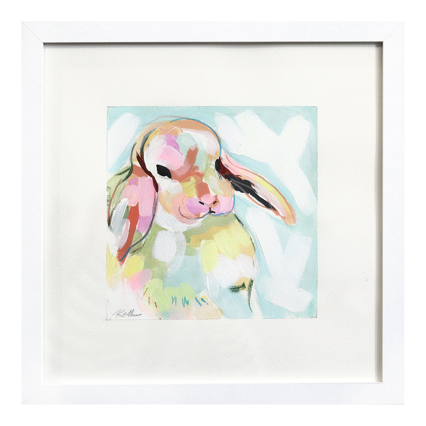 Bunny Hop Hop - Abstract Animal Painting on Paper With White Frame ...