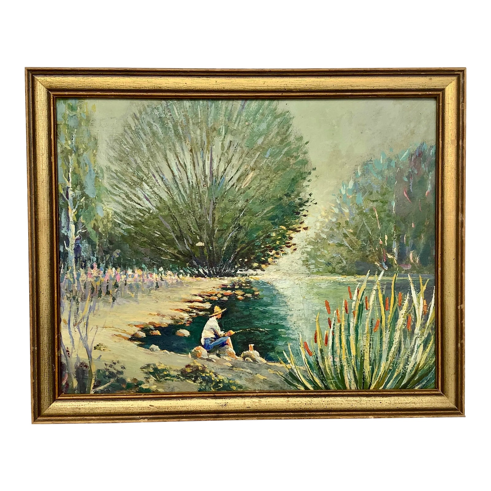 1950s Modernist Landscape Painting of Traditional American Scene ...