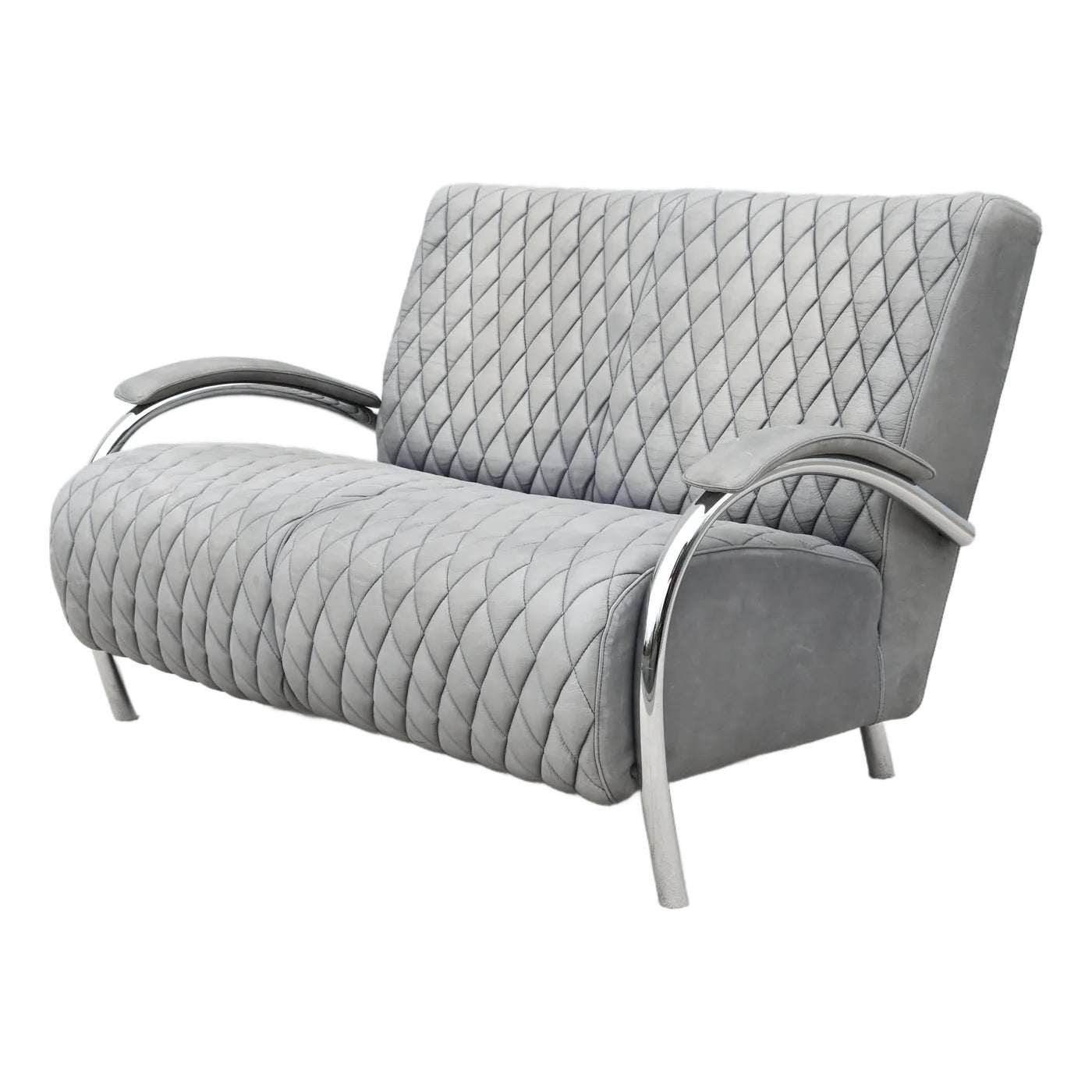 1970s Italian Accademia Leather and Chrome Loveseat or Two-Seat Sofa by ...