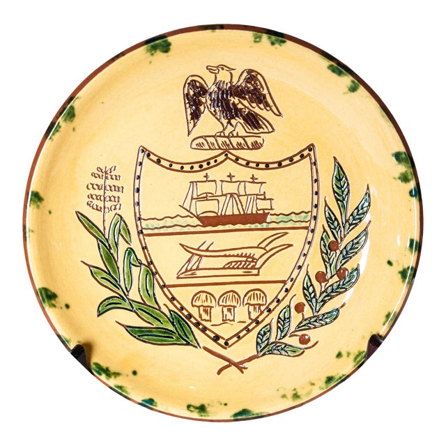 Lester Breininger Redware Boat and Eagle Theme Plate | Chairish