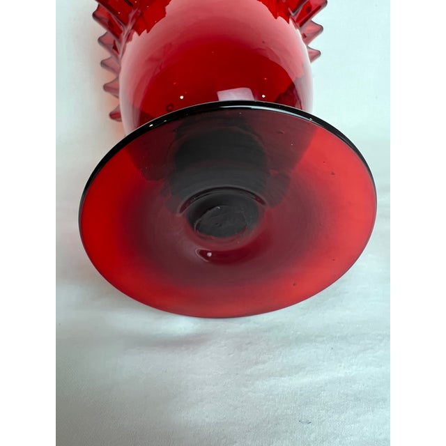 Vintage Blenko Ruby Red Crimped Edge Pedestal Vase | Chairish