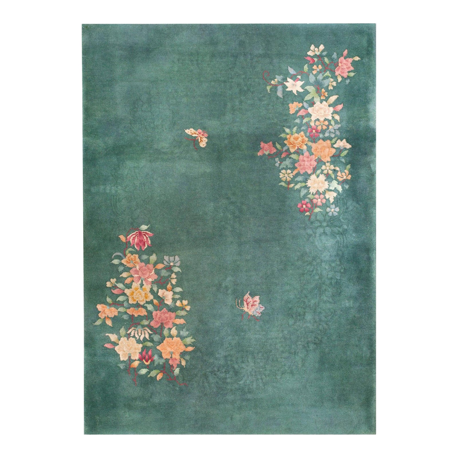 1930s Green Floral Antique Chinese Art Deco 4'2" X 5'10" Handknotted ...