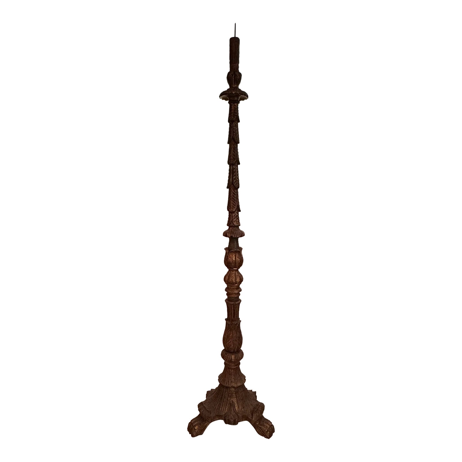 Early 20th Century Baroque Style Tall Painted & Gilded Altar Candelabra ...