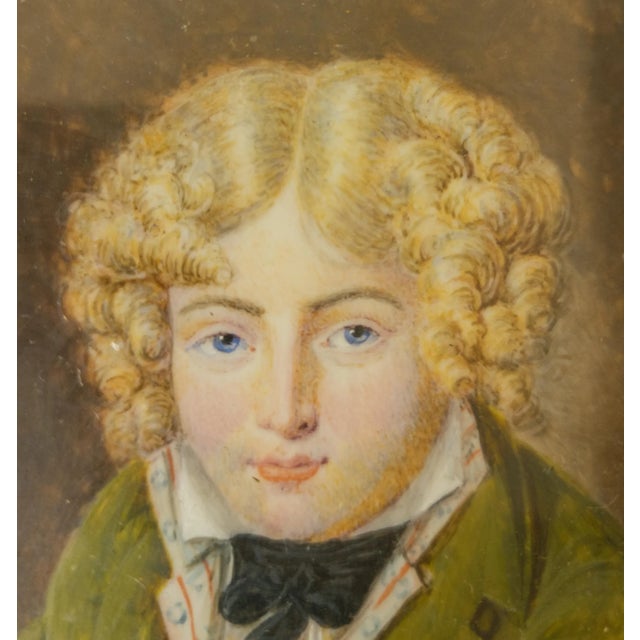 19th Century French Miniature Watercolor Portrait Painting of a Boy After Daniel Saint | Chairish