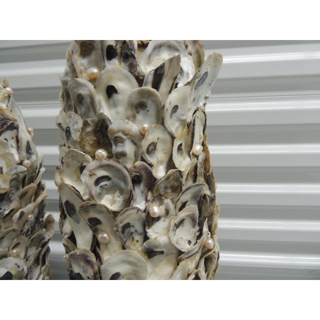 Vintage Tall Round Encrusted Oyster Shells Vases With Faux Pearls ...