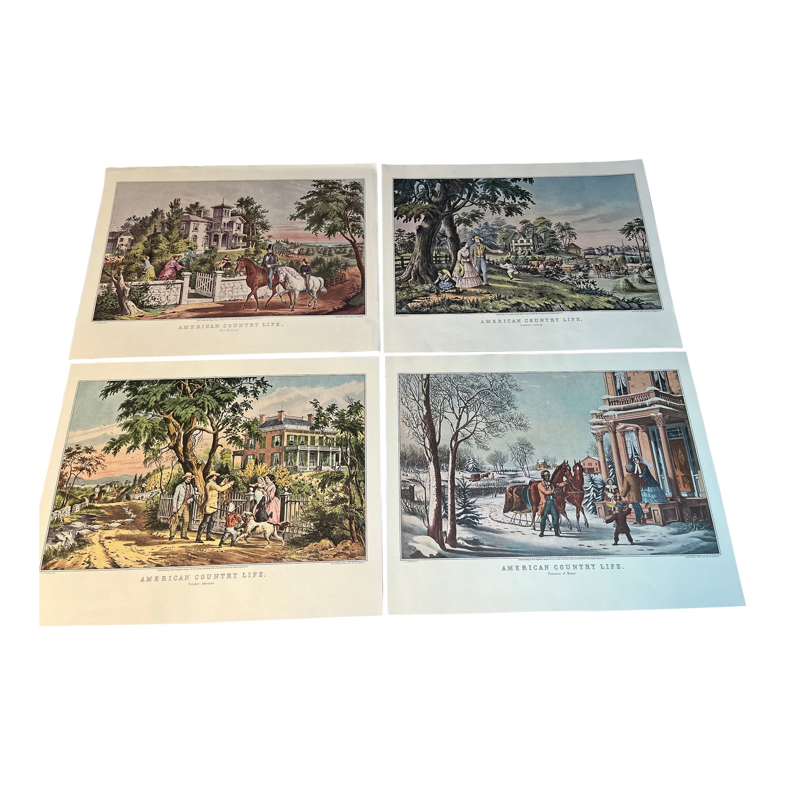 Set of 4 Currier and Ives Prints the Country Gentleman Lith Pub 1952 ...