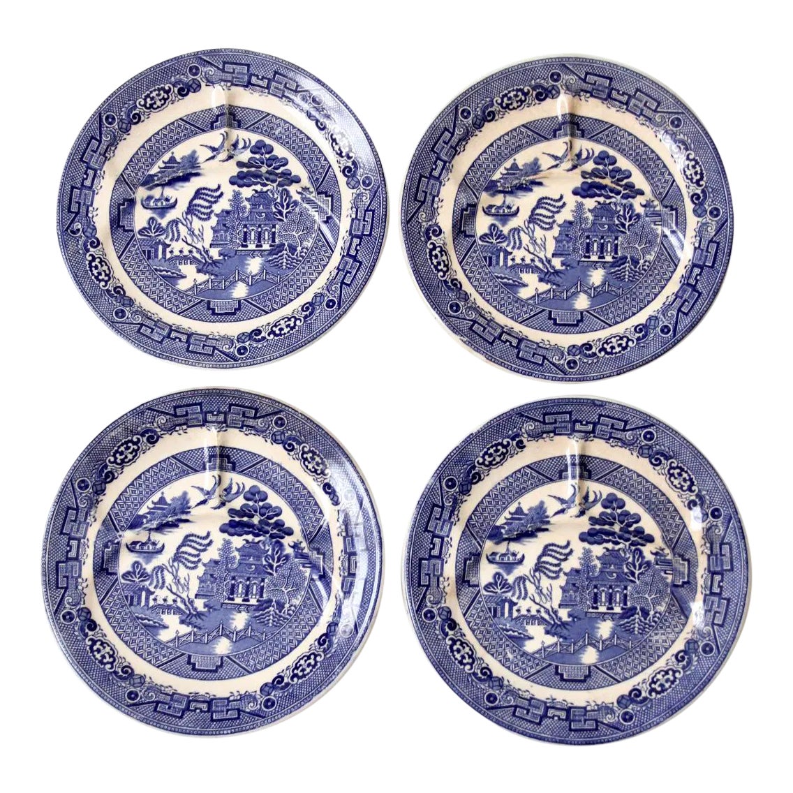Allertons Blue Willow Plates - Set of 4 | Chairish