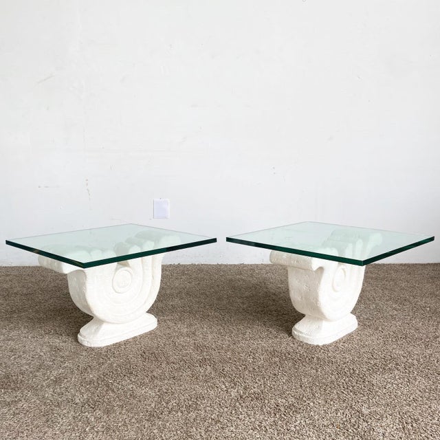 Postmodern Sculpted Plaster Glass Top Side Tables - a Pair | Chairish