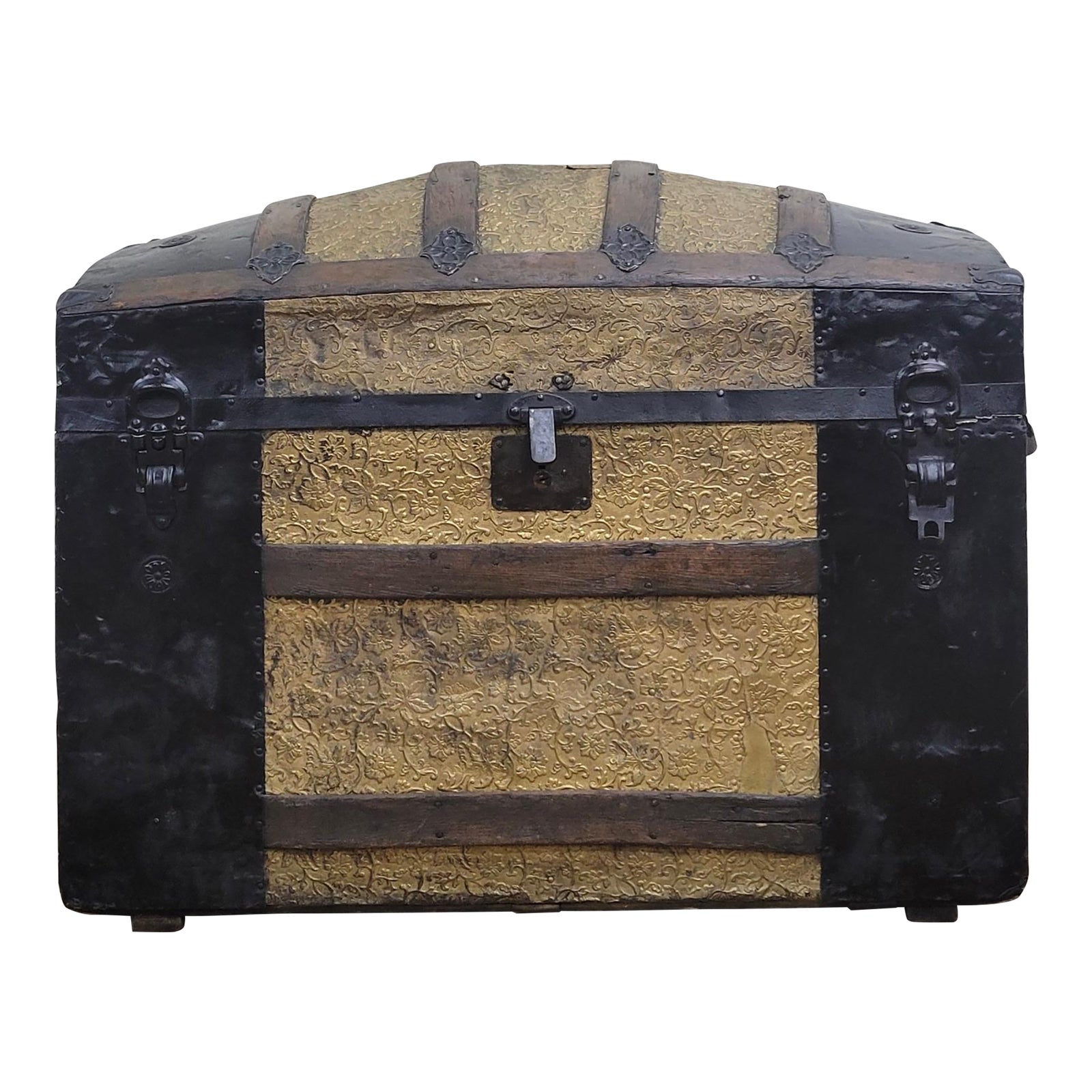 Antique Large Camel Back Dome Back Steamer Trunk Chest | Chairish