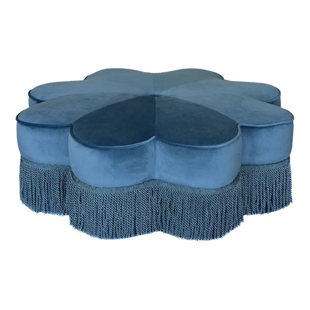 Tanith Flower Ottoman - Dusty Blue | Chairish