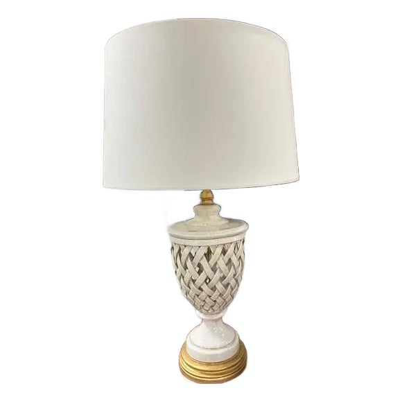 Ivory Lattice Ceramic Table Lamp | Chairish