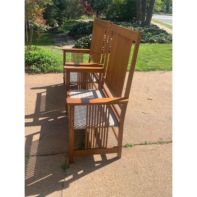 Late 20th Century Stickley Attributed Mission Oak Spindle Bench Pair ...