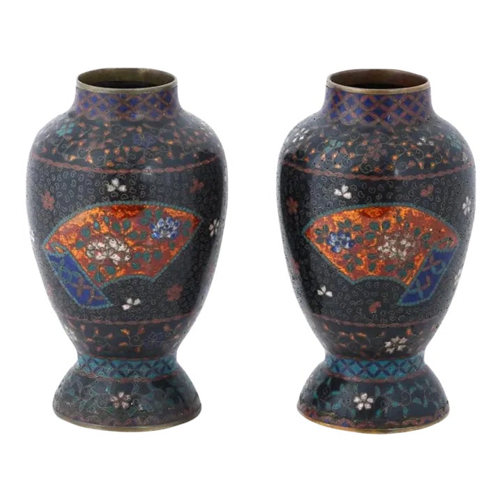 Antique Pair of Early Meiji Japanese Cloisonne Enamel Floral Vases ...