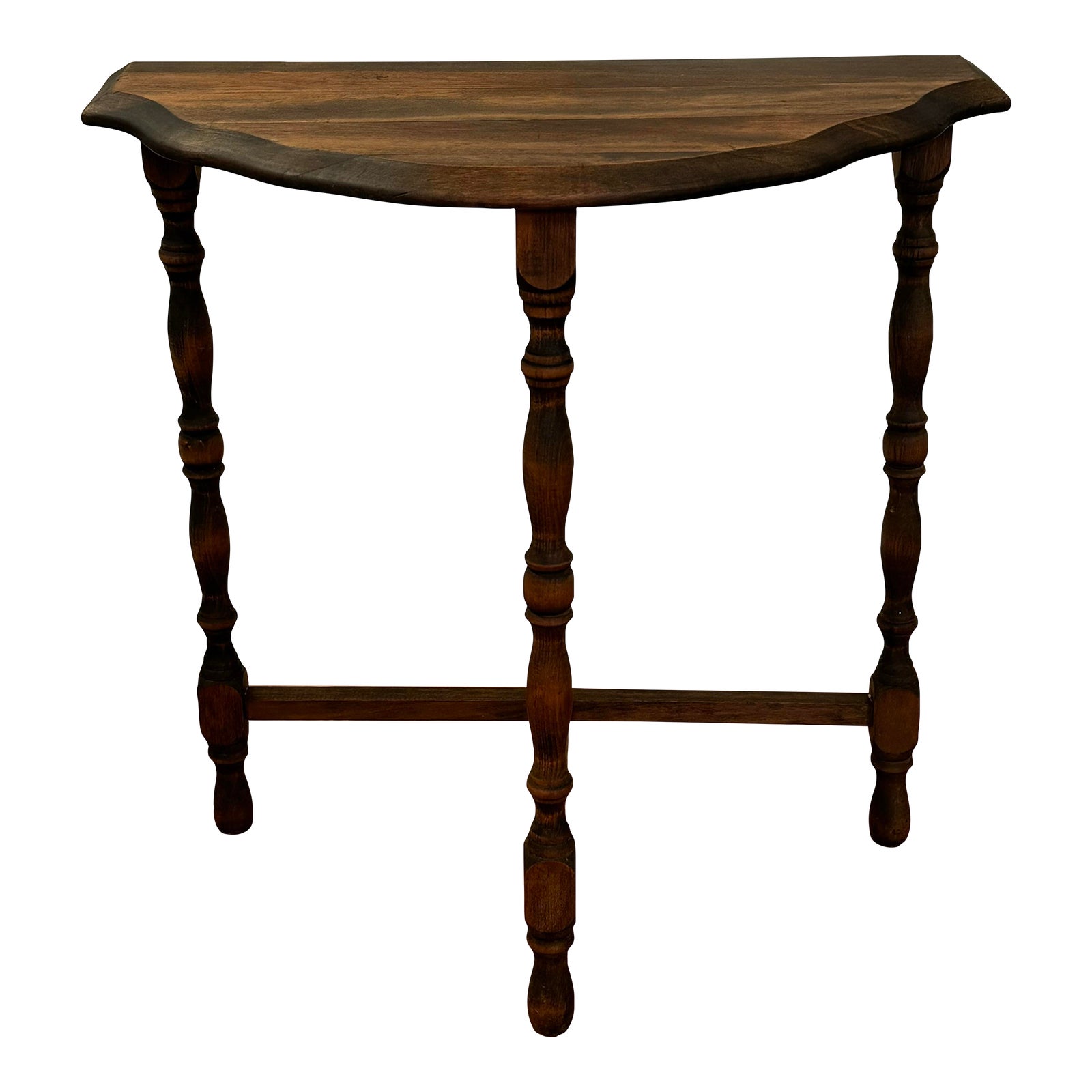 Mid Century Demilune Scalloped Edge Solid Wood Table, Walnut Finish ...