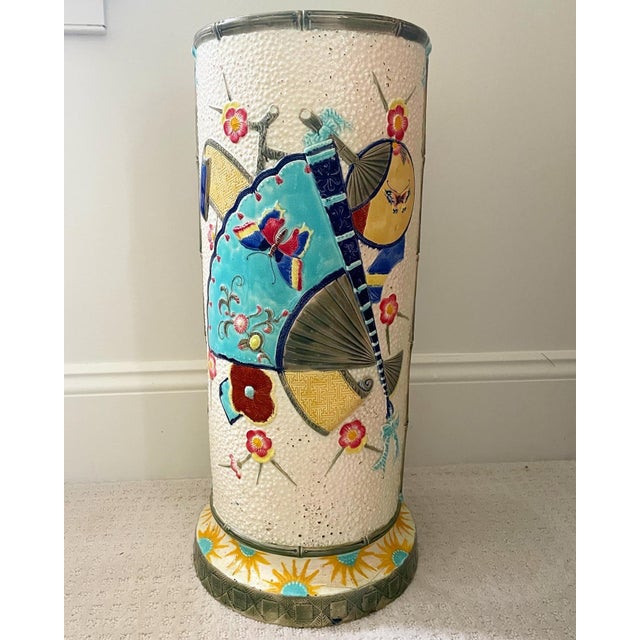 Antique Simon Fielding English Majolica Fan and Butterfly Umbrella/Cane ...