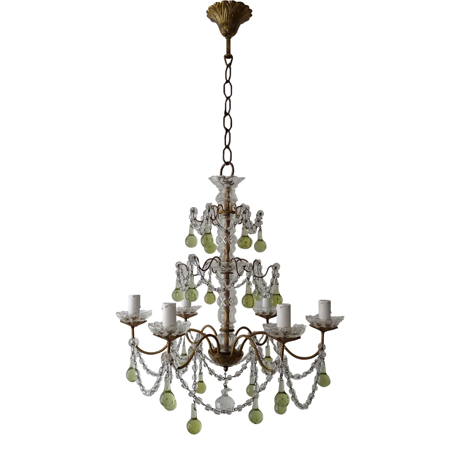 French Rare Chartreuse Murano Glass Drops Crystal Swags Chandelier ...