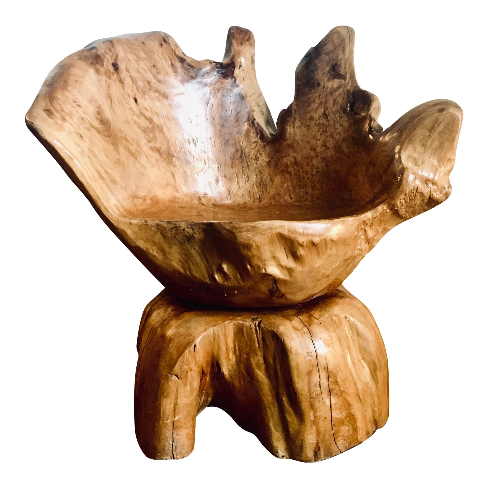 Mid-Century Organic Burlwood Swivel Shell Chair | Chairish