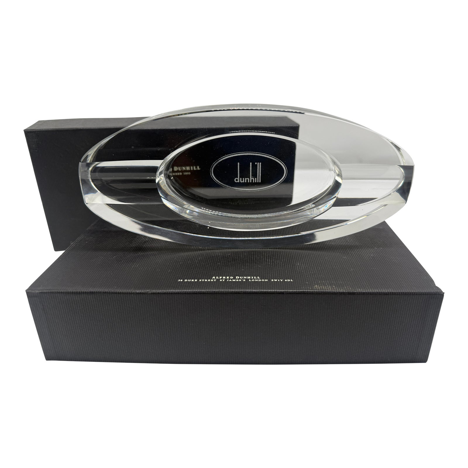 Alfred Dunhill Cut Crystal Oval Ashtray With Original Box | Chairish