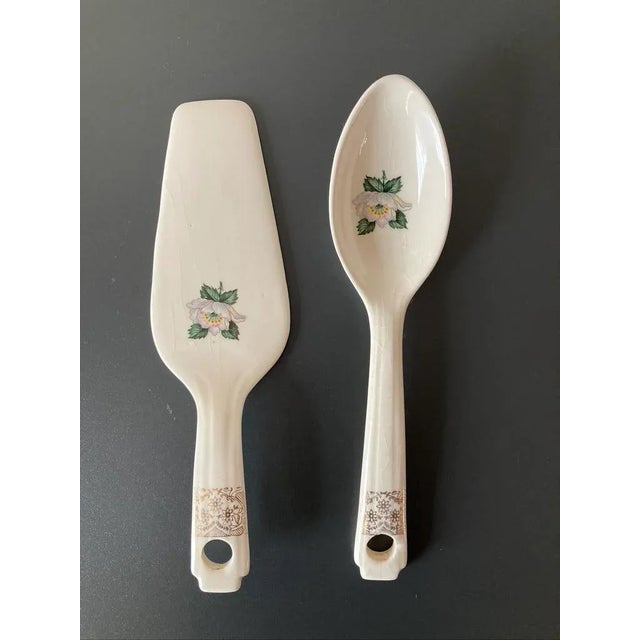 Mid 20th Century Ivory Floral Porcelain Serving Spoon and Pie Cake ...