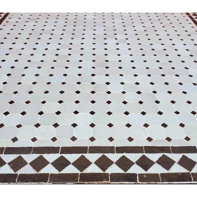 Handmade Moroccan Square Mosaic Table in White and Brown | Chairish