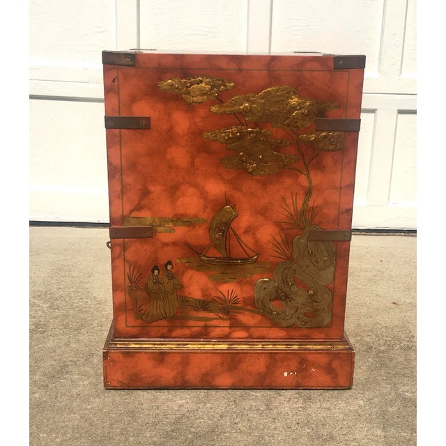 Vintage Asian Chinoiserie Painted Campaign Style Chest | Chairish