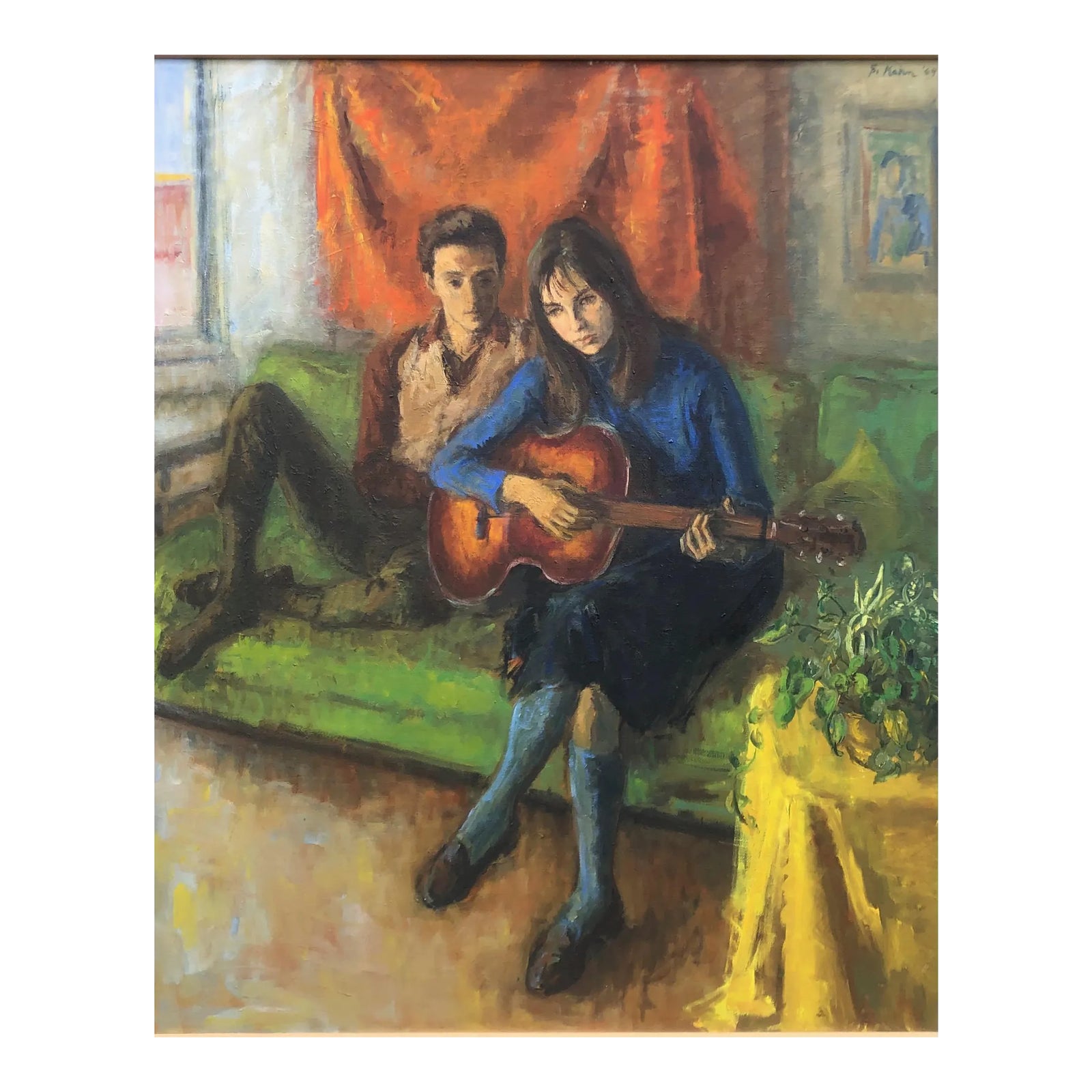 Susan B Kohn Playing Guitar American Post Impressionist 1964 | Chairish