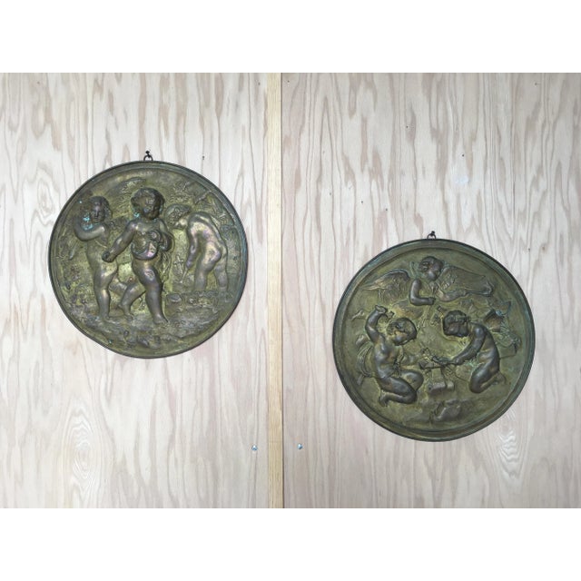 19th Century Angels at Work Brass Repousse Decorative Rounds - a Pair ...