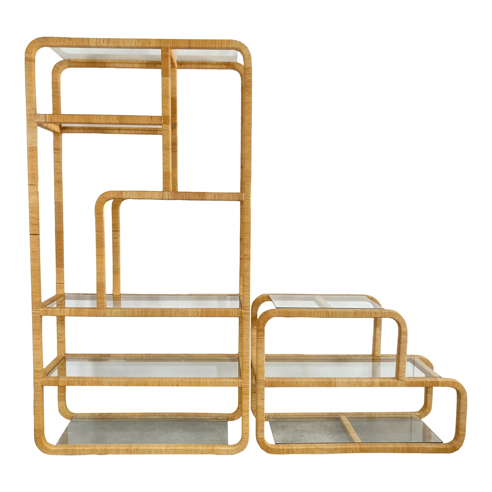 Vintage MCM Wrapped Rattan Shelving Unit, 2 Pieces | Chairish
