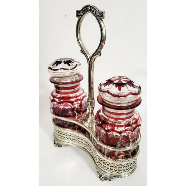 Antique English Jam Preserve Cruet Set W. Pair Ruby Glass Bottle Jars ...