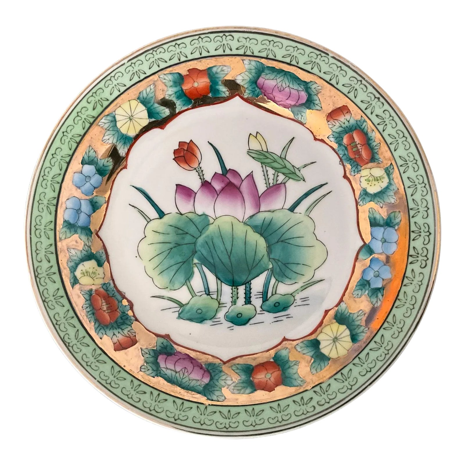 Late 20th Century Imported Decorative Lotus Plate | Chairish