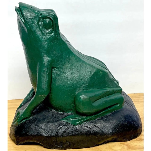Large Antique Cast Iron Seated Frog Door Stop | Chairish