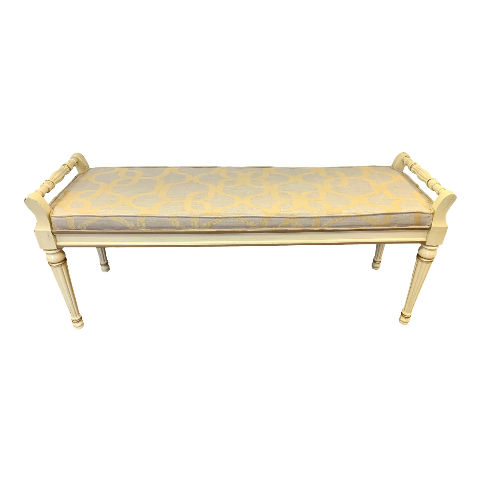 Cream Painted Neoclassical Style Upholstered Bench, New Upholstery ...