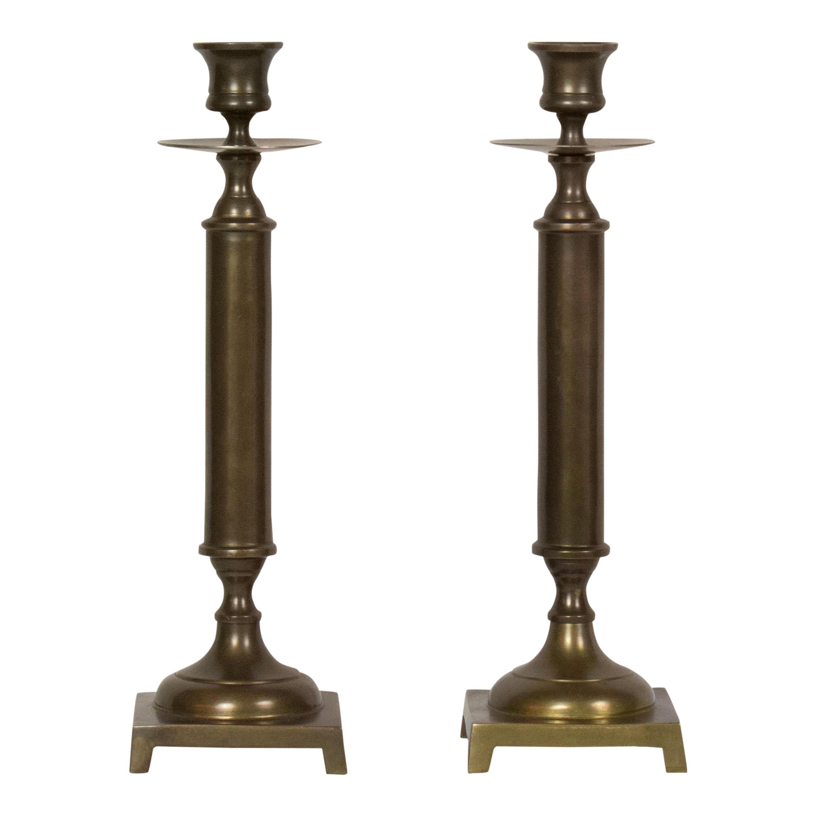 Brass Column Candlesticks - a Pair | Chairish