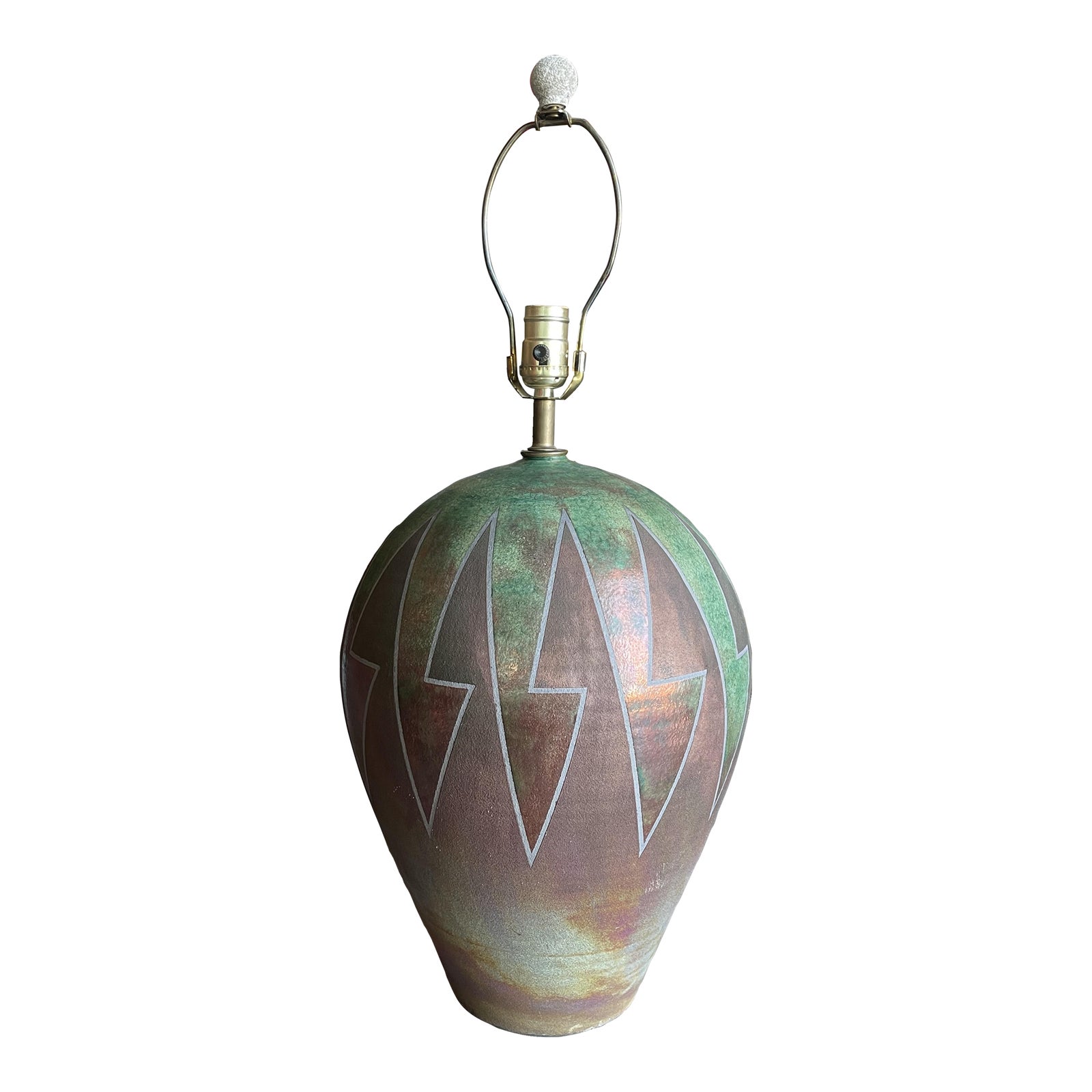 1970s Large R. Kevin Kelley Pottery Lamp Original Copper Green Glaze ...