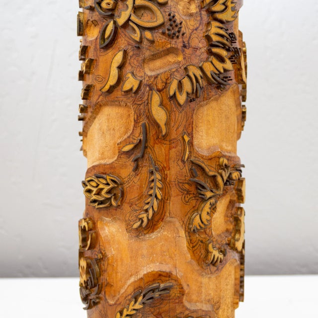19th Century Belgian Carved Wood and Brass Wallpaper Roll Lamp | Chairish