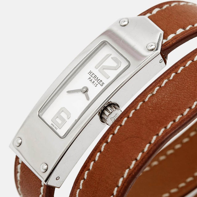 Hermes White Stainless Steel Leather Kelly 2 Double Tour Kt1.210 Women ...