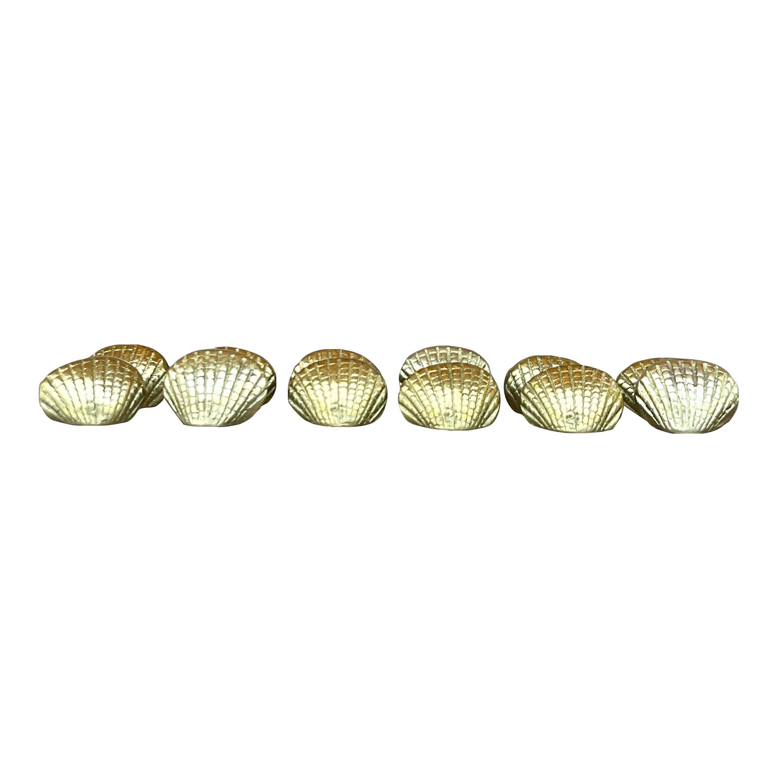 Vintage Coastal Brass Clamshell Place Holders - Set of 12 | Chairish