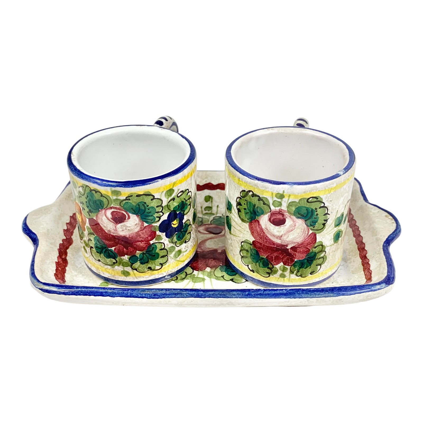 Vintage Deruta Pottery Expresso Cups & Tray Set- 3 Pieces | Chairish