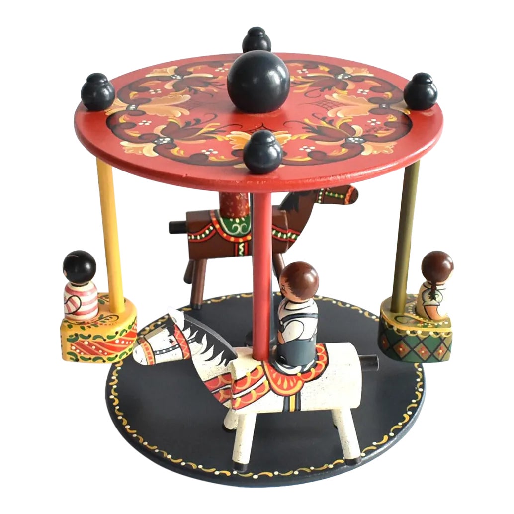 Vintage 1980s Hand-Made Wood Spinning Carousel Toy | Chairish