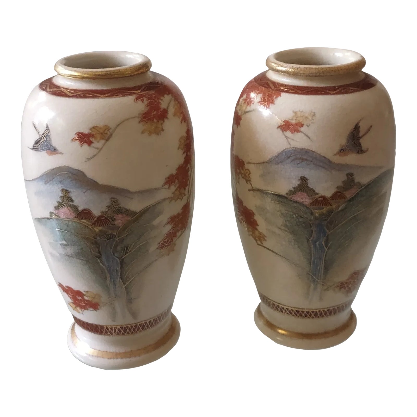 Vintage Japanese Satsuma-Style Vases- a Pair | Chairish
