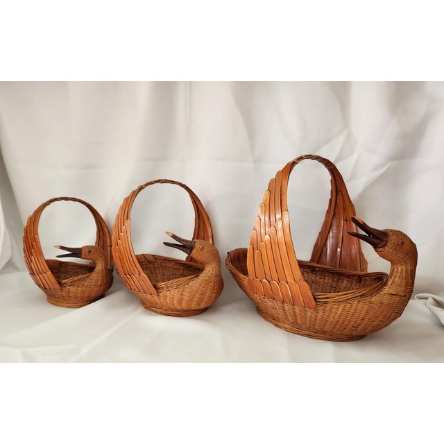 1970s Mid Century Woven Wicker Rattan & Bamboo Goose or Swan Duck ...
