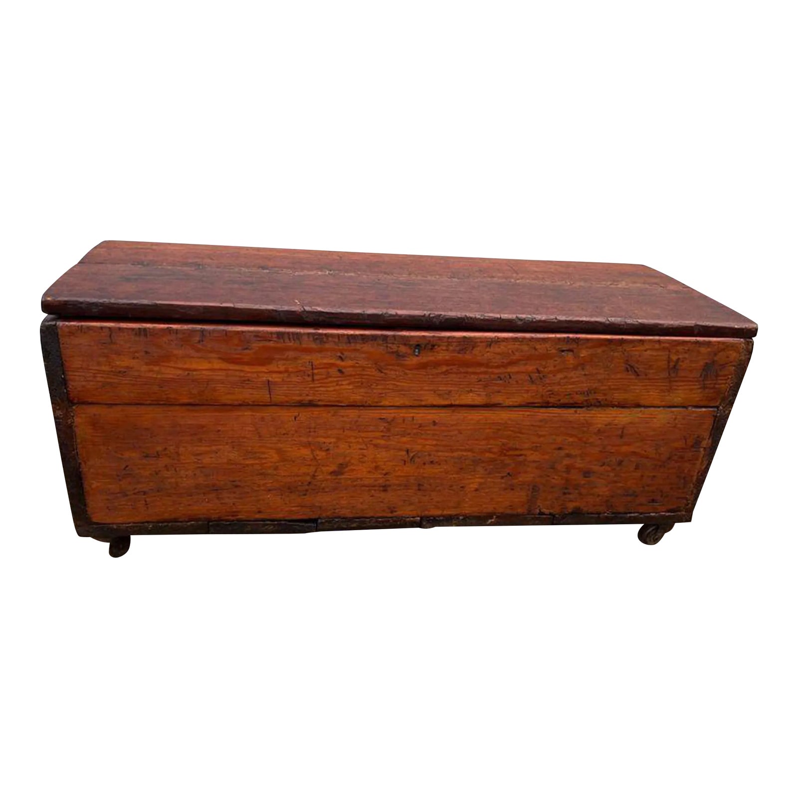 19th Century Antique Early American Style Tiger Oak Stool Box Trunk ...
