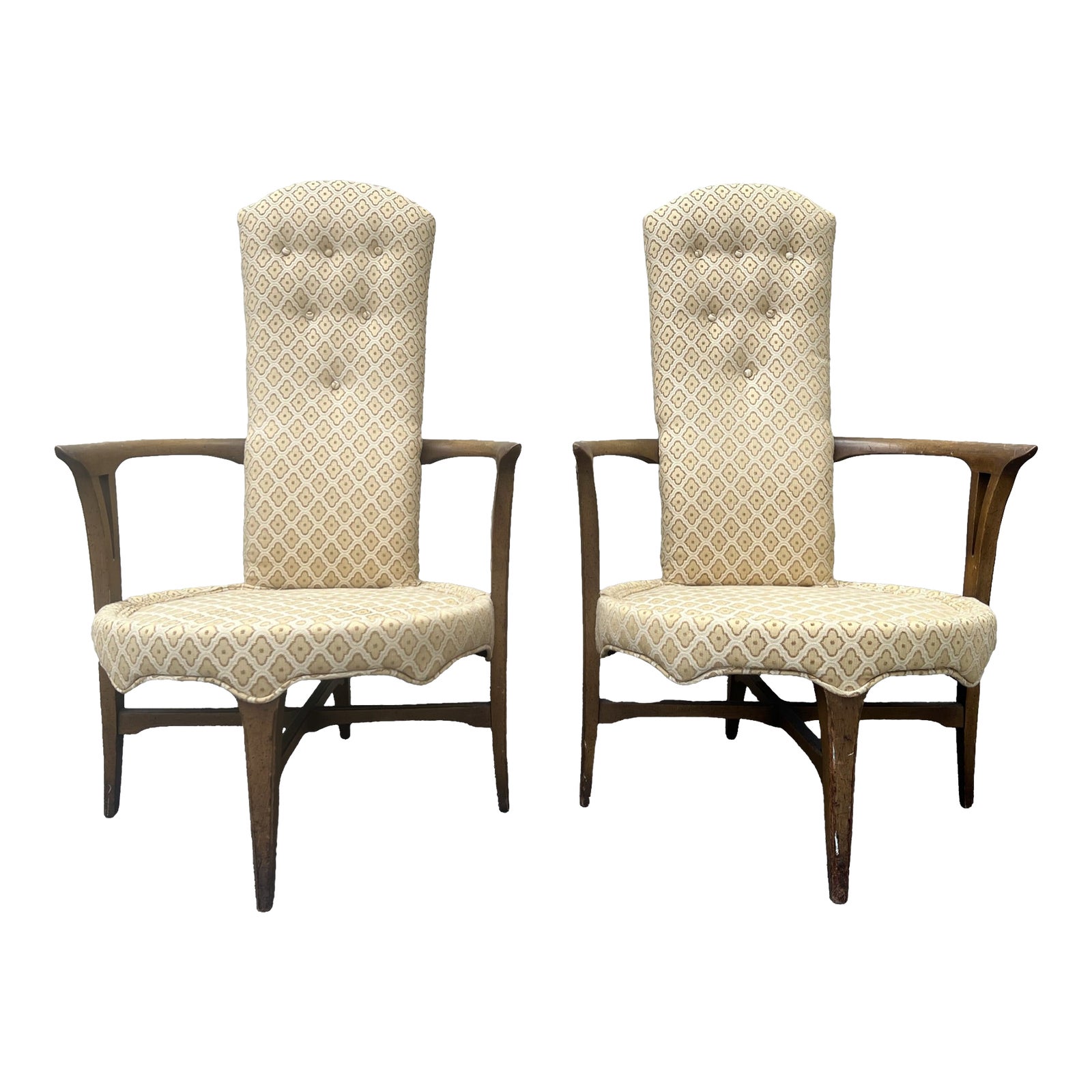 Pair of Midcentury Modern Danish High Back Round Upholstered Armchairs ...