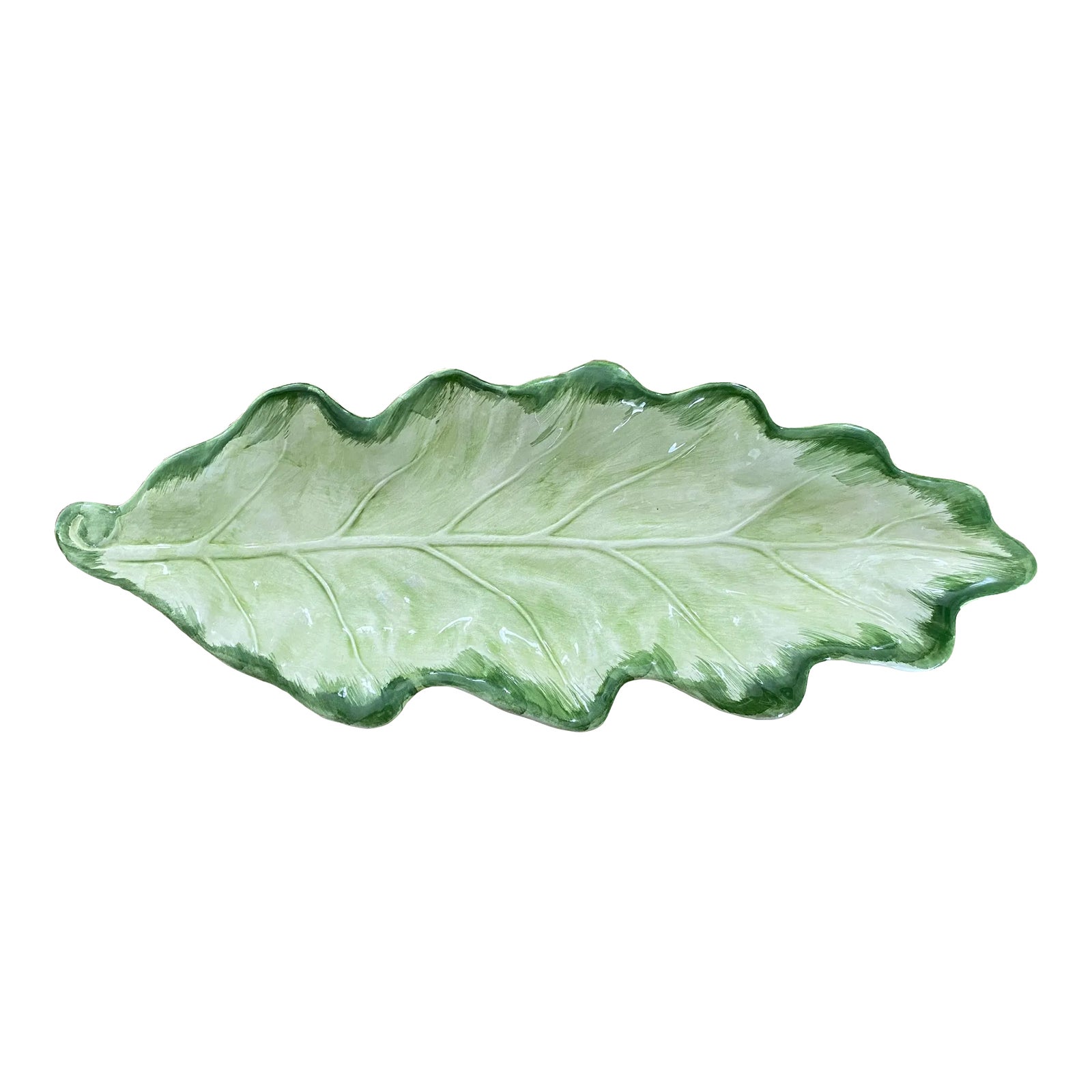 Late 20th Century Vietri Italy Italian Pottery Cabbage Style Leaf Tray ...