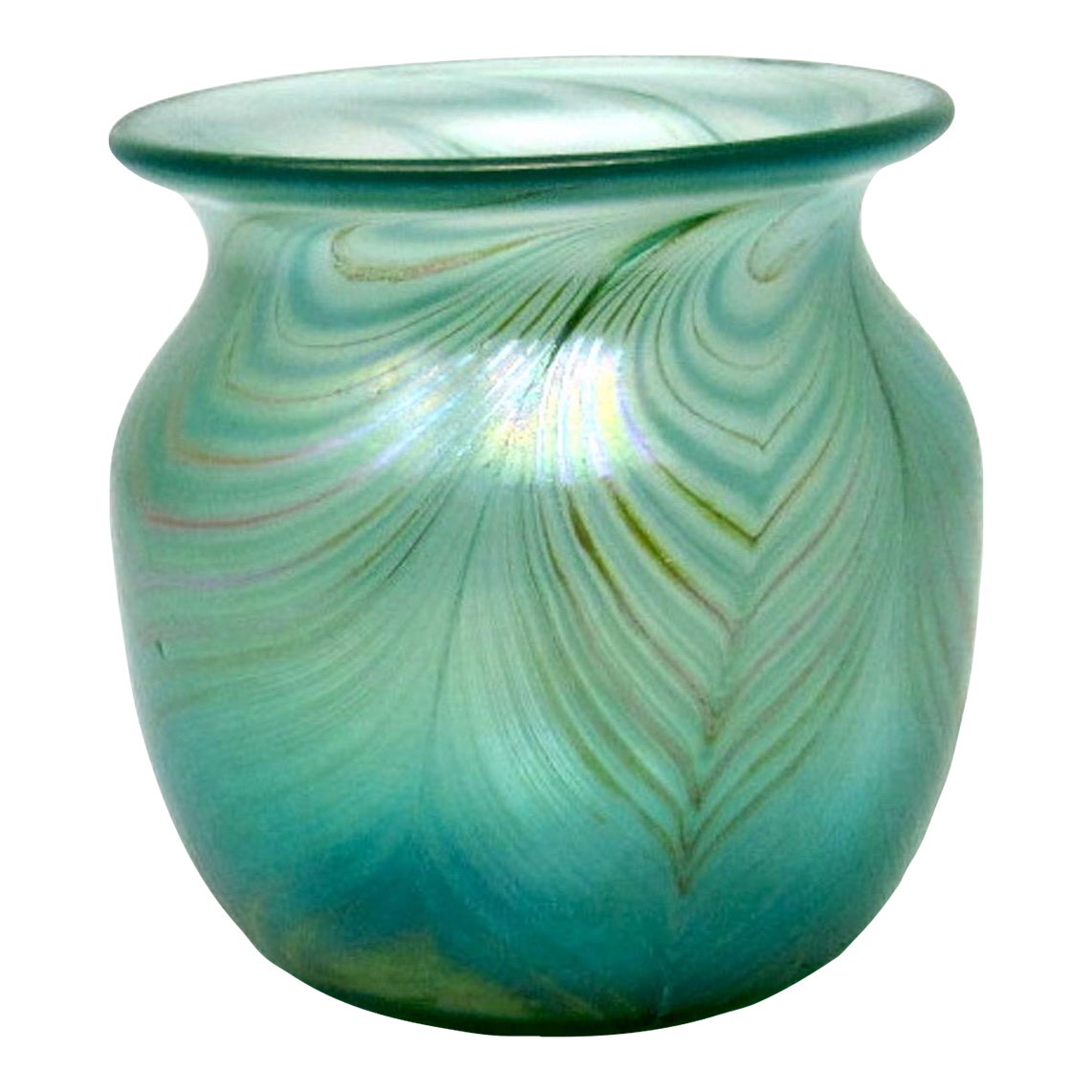 Art Nouveau Style Green Feathered Glass Vase by Jim Bush | Chairish