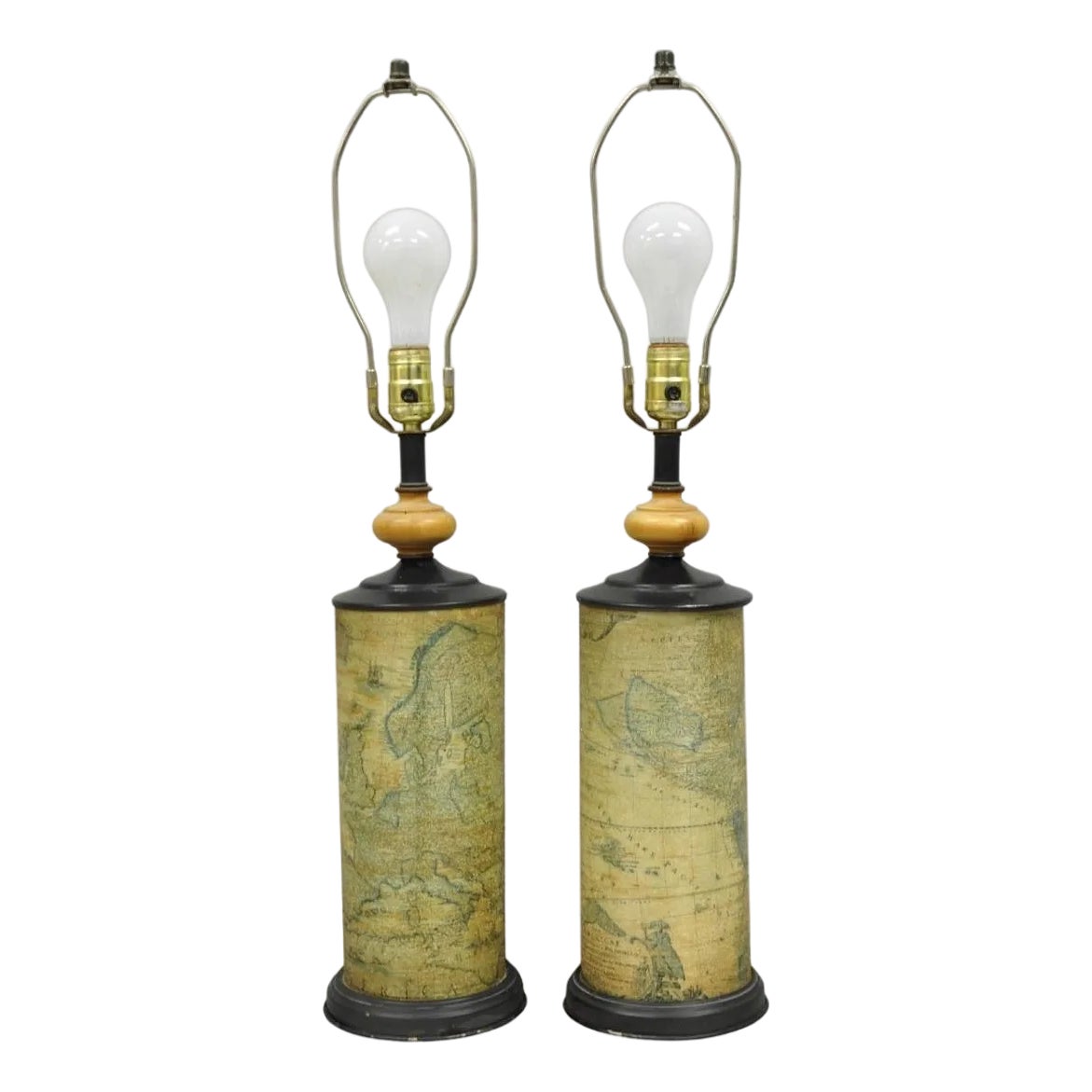 Vintage Regency Style European Old World Map Wrapped Cylinder Table ...