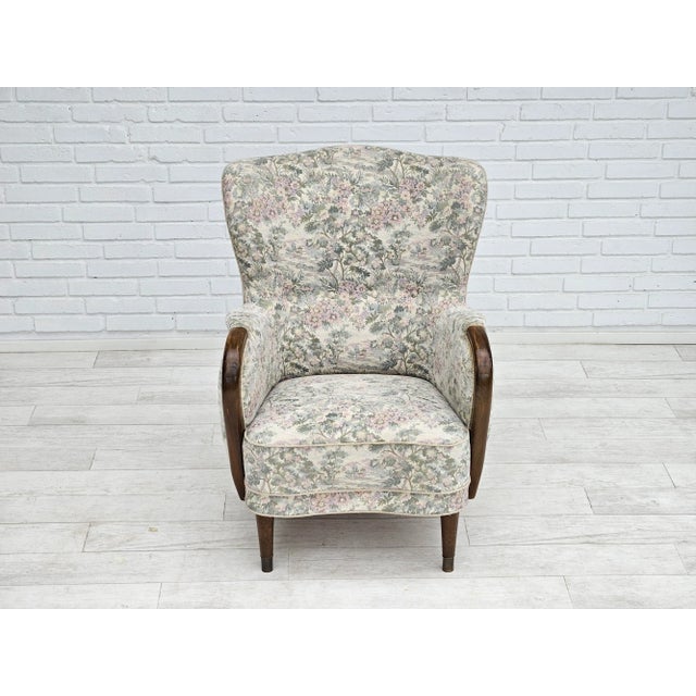 1955-60s, Danish Design, Armchair in Floral Multicolor Fabric, Original ...