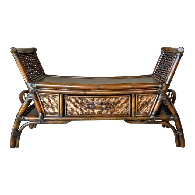 Circa 1970 Chinoiserie-Style Bamboo Window Bench With Center Drawer ...