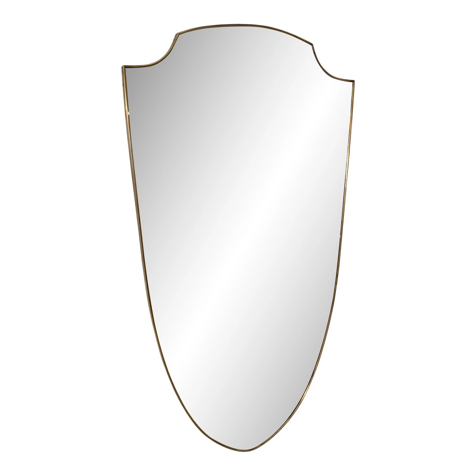 Mid-Century Brass Framed Shield-Form Wall Mirror | Chairish