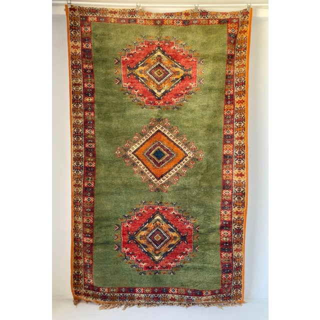 Vintage Moroccan Beni Mguild Berber Green and Orange Rug 1960s | Chairish